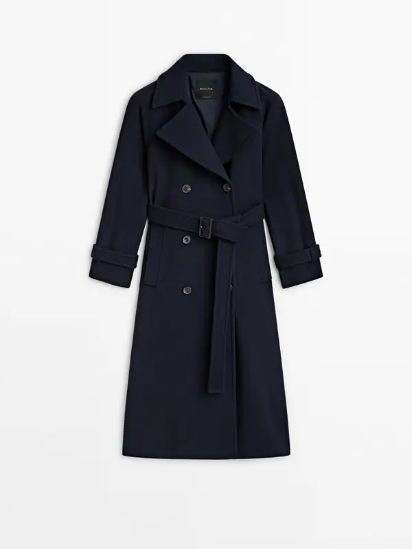 Massimo Dutti Wool Blend Trench Coat - Navy Blue | Editorialist